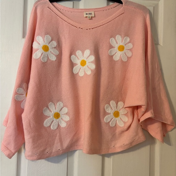 BiBi | Sweaters | Bibi Pink Sweater With Daisy Design | Poshmark